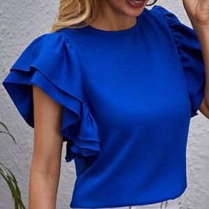 BellanBlue | Tops | Royal Blue Butterfly Ruffle Sleeve Blouse ...